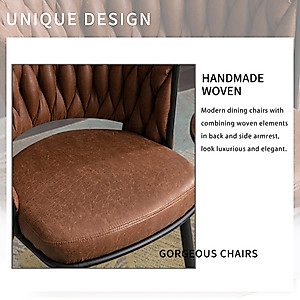 BFZ Dining Chairs Set of 2, Mid-Century Modern Dining Chair, Retro Faux Leather Kitchen Dining Room Chairs, Hand Weaving Upholstered Dining Chairs with Metal Legs for Dining Room, Kitchen, Living Room