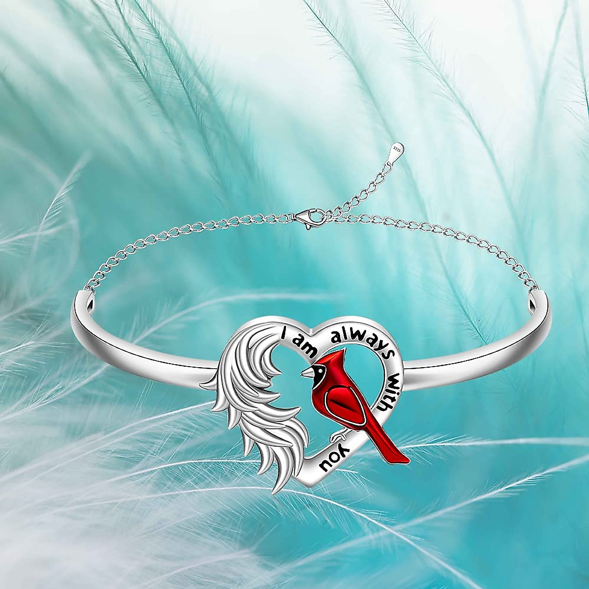 Iringnier Cardinal Bracelet for Women Heart Angel Wing When a Cardinal Appears Your Loved One Is Near Inspirational Memory Memorial Bracelet for Loss Of Loved One Gifts