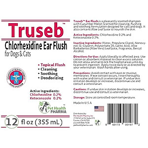 Truseb Advanced Topical Dog Ear Wash with Ketoconazole & Chlorhexidine Ear Flush Dog, Cats and Horses, with Aloe - 12 oz Made in U.S.A (Ketoconazole & Chlorhexidine Ear Flush, 12 oz)