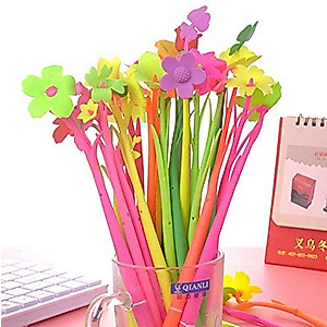 Gathere 30 Pcs Multicolors Novelty Cute Flower Ballpoint Writing Gel Pen Set Silicone Creative Ink Pens for Office School (0.5mm, black)