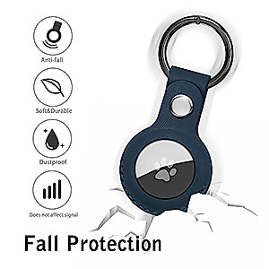 PHOACES [2 Pack] Leather AirTag Case, Protective AirTag Leather Key Ring Anti-Scratch Skin Cover with Keychain Compatible with AirTag Tracker Accessories (Navy Blue+Brown)