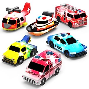 Tub Works® Emergency™ Cars Light Up Bath Toys, 6 Pack | Water-Activated Light Up Toys Flash & Change Color | Soft, Squeezable Baby & Toddler Bath Toys | Sensory Toys with Bath Lights for Kids Bath