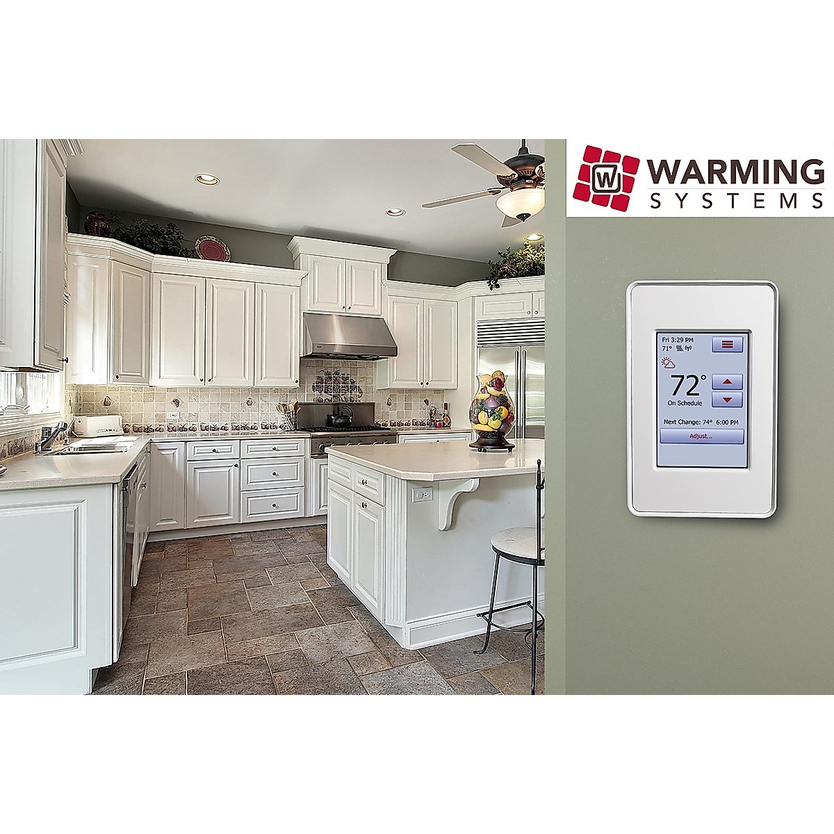 30 Sqft Warming Systems 120 V Electric Tile Radiant Floor Heating Mat with WiFi Touch Screen Programmable Thermostat. Includes Installation Monitor and Floor Temperature Sensor