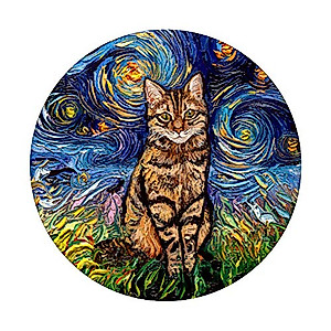 Brown Tabby Cat Starry Night Impressionist Animal Art by Aja PopSockets PopGrip: Swappable Grip for Phones & Tablets