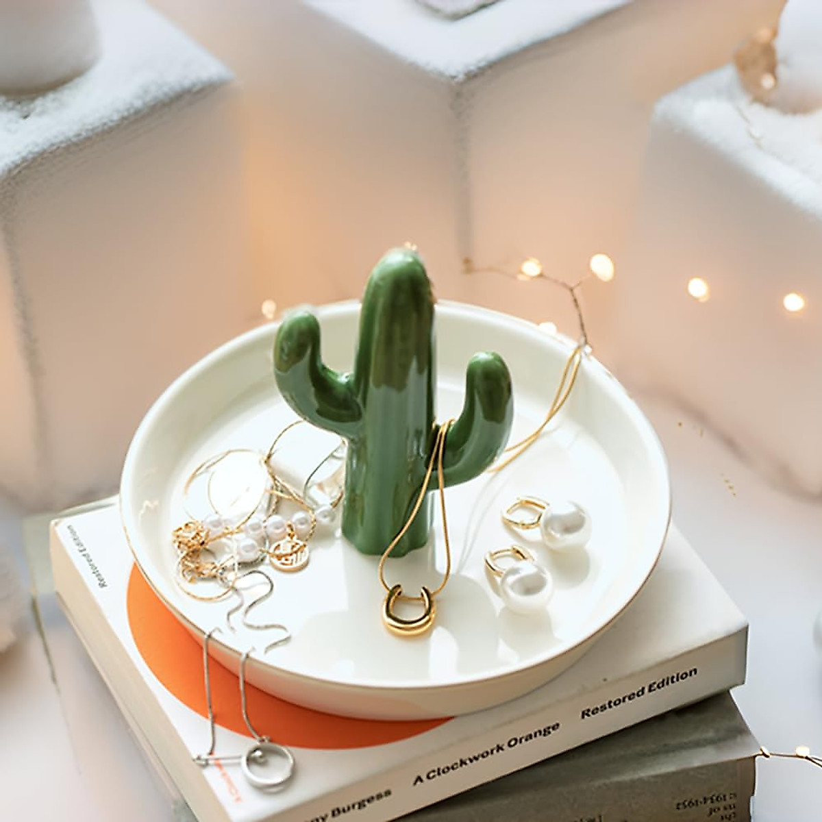 mono living Ceramic Cactus Ring Holder, Jewelry Tray, Ring Dish, Cute Tropical Decor, Trinket Rack, Christmas Thanksgiving Birthday Gift for Women