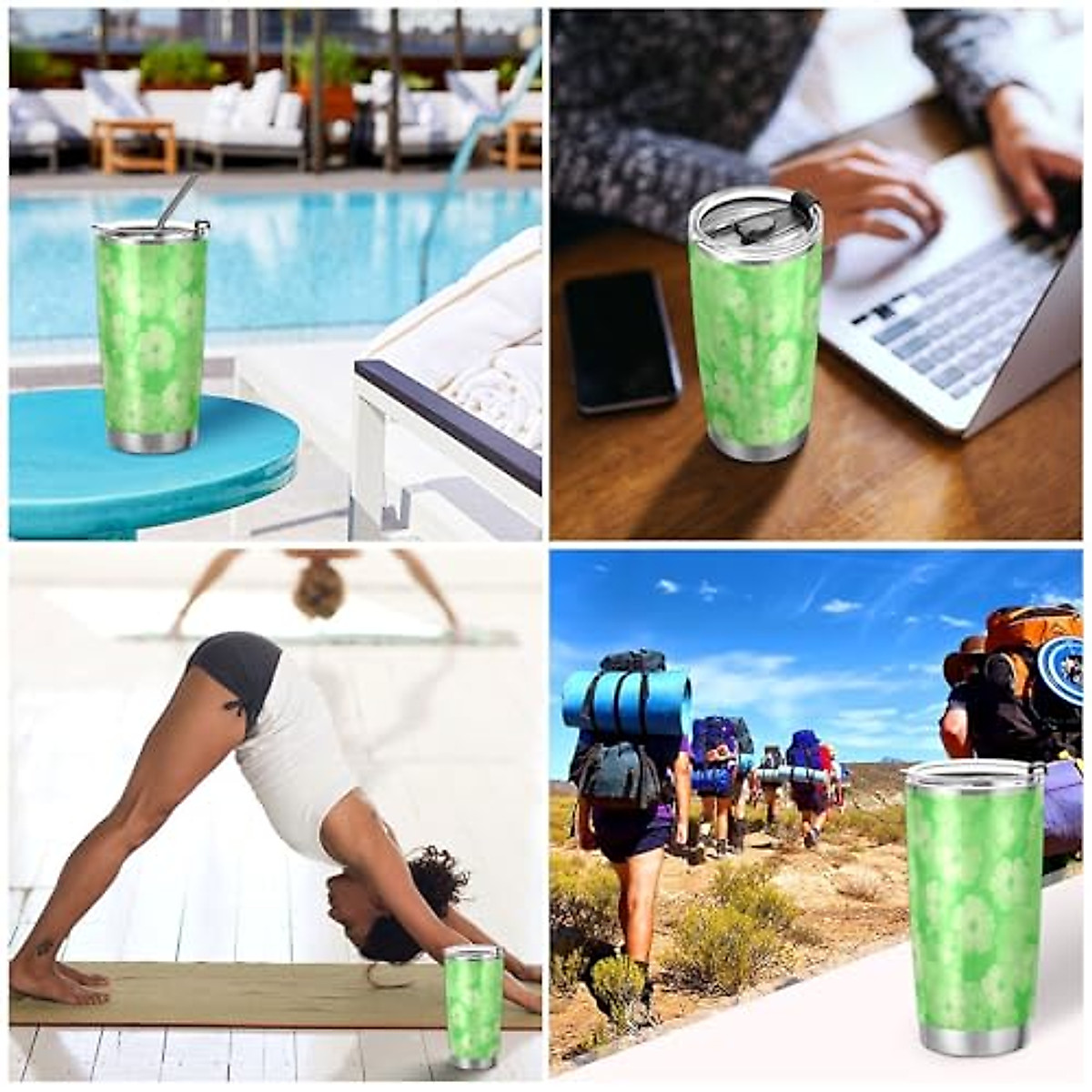 HXshaoye Green flowers St.patrick Stainless Steel cups with lids with Straw Leak Resistant Flip coffee mug insulated for camping simple coffee mug 20 oz vasos para agua gym 20oz