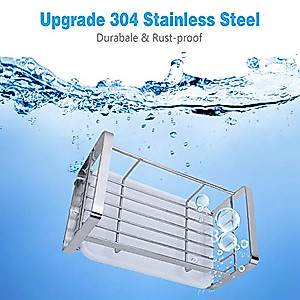 Kitchen Sink Caddy Organizer, Sponge Holder for Sink, Sponge、Soap and Brush Holder/Organizer with Drain Pan, 304 Stainless Steel Rustproof Sponge Holder for Sink