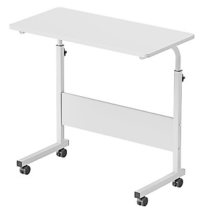 SogesHome 31.5inches Adjustable Mobile Bed Table Portable Laptop Computer Stand Desks with Rolling Wheels, White
