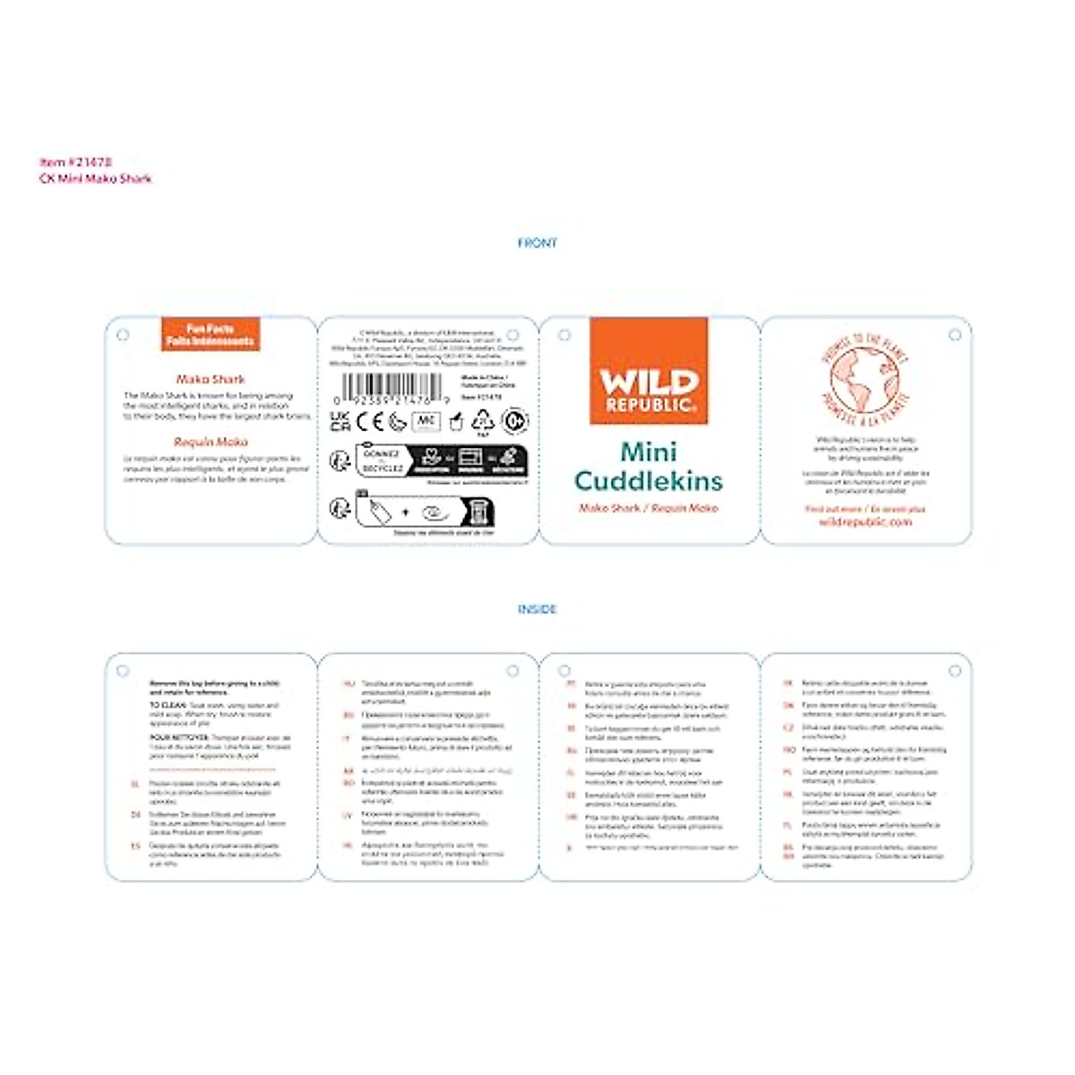 Wild Republic Mako Shark Plush, Stuffed Animal, Plush Toy, Gifts for Kids, Cuddlekins 13 inches