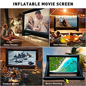 Inflatable Projector Screen, 24FT Blow Up Movie Screen Outdoor Projector, Easy Set Up One-Piece Design Front & Rear Projection with Air Blower for Outside Backyard Family Movie Night Pool Party