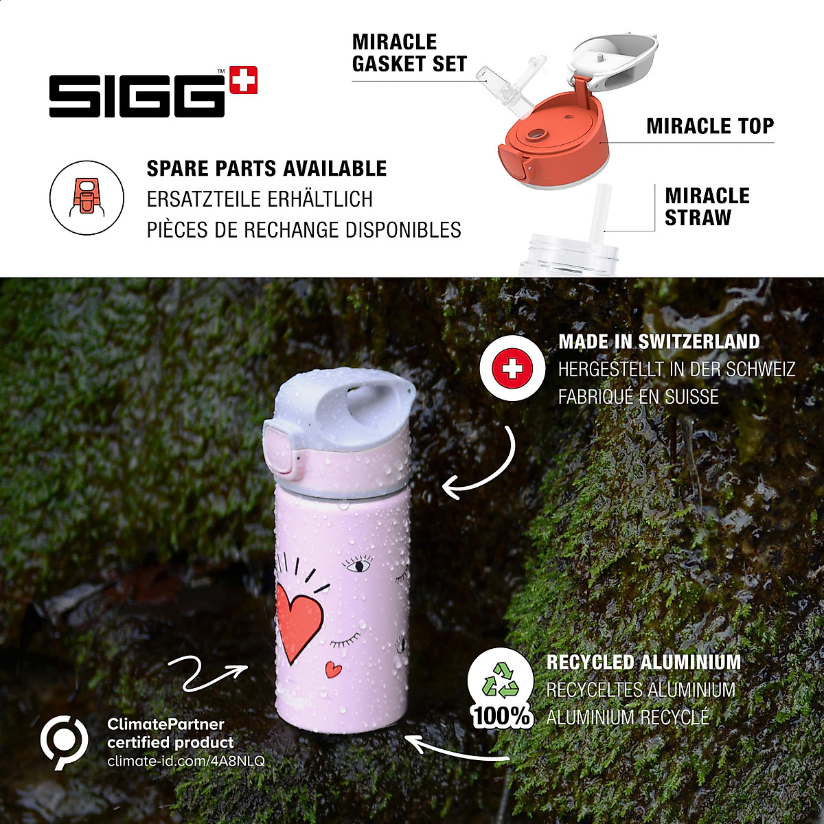 SIGG - Kids Miracle Water Bottle - Lemons - Lightweight Aluminium with Leak-Proof Lid - One Hand Children's Drink Bottle - 13 Oz