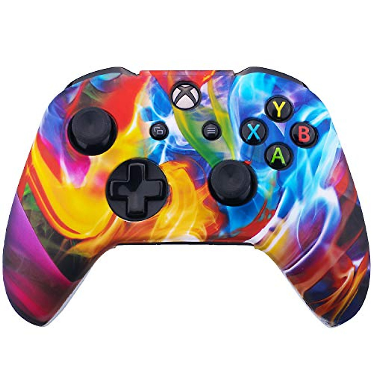 YoRHa Printing Rubber Silicone Cover Skin Case for Xbox One S/X Controller x 1(Colourful Stream) with Thumb Grips x 10