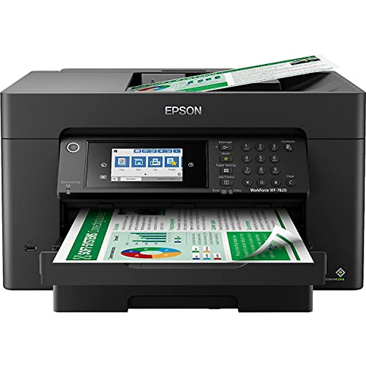 Epson Workforce Pro WF-7820 Color Inkjet Wireless All-in-One Printer - Print Scan Copy Fax - 4.3" Touchscreen Display, 4800 x 2400 dpi, 13"x19", 50-Sheet ADF, 25 ppm, Auto 2-Sided Printing