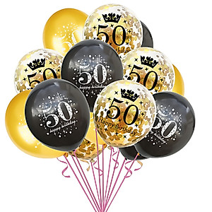 50th Birthday Balloons Black Gold Party Decorations Latex Gold Confetti Balloon for Women Men 50 Year Old Anniversary Theme Birthday Party Supplies 15 Pack 12 Inch (50th Birthday Decorations)