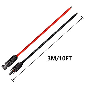 SinLoon 10AWG Solar Extension Cable,1 Pair 10 Gauge PV Solar Panel Bare Cord IP67 Waterproof Male to Female Solar Power Cable with 2 O Ring Terminal,for Solar Panel Wire (10AWG 10FT)