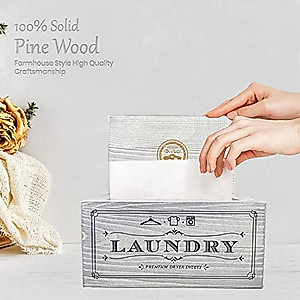 LUSAV Dryer Sheet Holder Dispenser with Hinged Lid for Laundry Room - Farmhouse Decor Dryer Sheets Container - with air Purifying Bag -Rectangular Box (Grayish-White) 7.9''x5''x4.2''