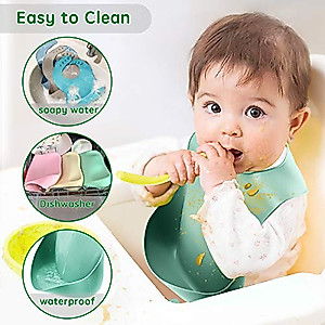 Silicone Bibs for Babies &Toddler, Waterproof PBA-Free Easy Clean Feeding Bibs (6-72months)