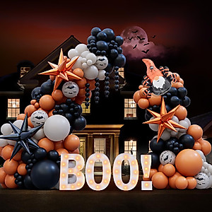 Wecepar 149pcs Halloween Balloon Garland Arch Kit Black Orange Sand White Balloon with Spider Elves and Moon Cat Foil Balloons for Birthday Halloween Day Party Decorations