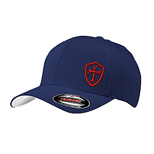 Knights Templar Crusader Cross Baseball Flexfit Hat | Custom Embroidered (Large-XLarge, Navy)