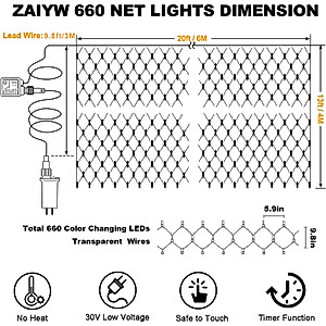ZAIYW 660 LED Net Lights Outdoor Mesh Lights, 20Ft x 13Ft Large Christmas Net Lights Plug in with Remote Control Timer for Bushes Shrubs Wall Wedding Xmas Tree Decor (Warm White)
