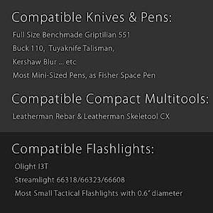 EDC Belt Knife Sheath Organizer for 4.5" Knife, Fit 0.6" Diameter Tactical Flashlight, Pocket Slip Tool Pouch, Pen Loop, EDC Holster Essential Carrier, Premium Leather. Chestnut.