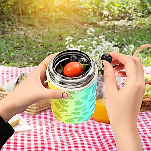 CUPADA Rainbow Leopard Skin Food Jar for Hot and Cold, Insulated Food Jars Vacuum 17OZ with Folding Spoon for Work Trip Picnic Camping