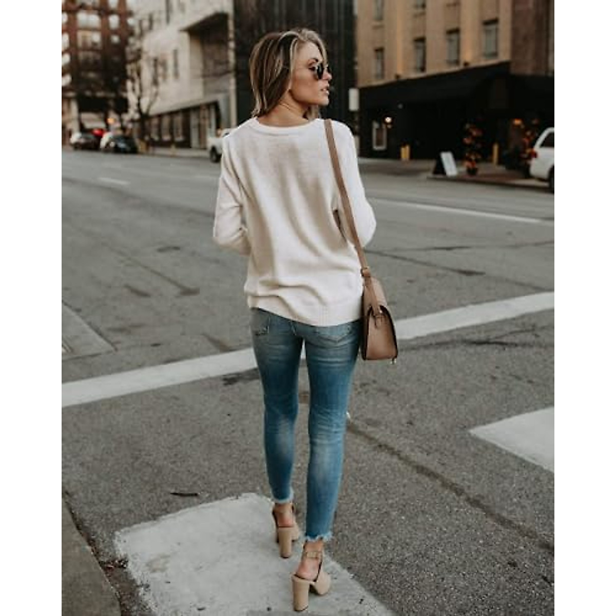 softome Womens Knitted Deep V-Neck Long Sleeve Wrap Front Loose Sweater Pullover Jumper Tops A-Beige