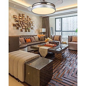 XM Retractable Ceiling Fan with Light and Remote Control Invisible Blades Ceiling Fan Chandelier LED 3 Light Color Change for Bedroom Living Room, 42 Inch