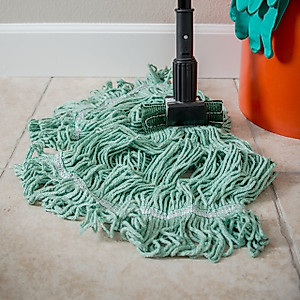 SPARTA Flo-Pac Cotton Mop Head, Loop-Ended, Wide Band with Green Band for Organized Cleaning, Medium, Green