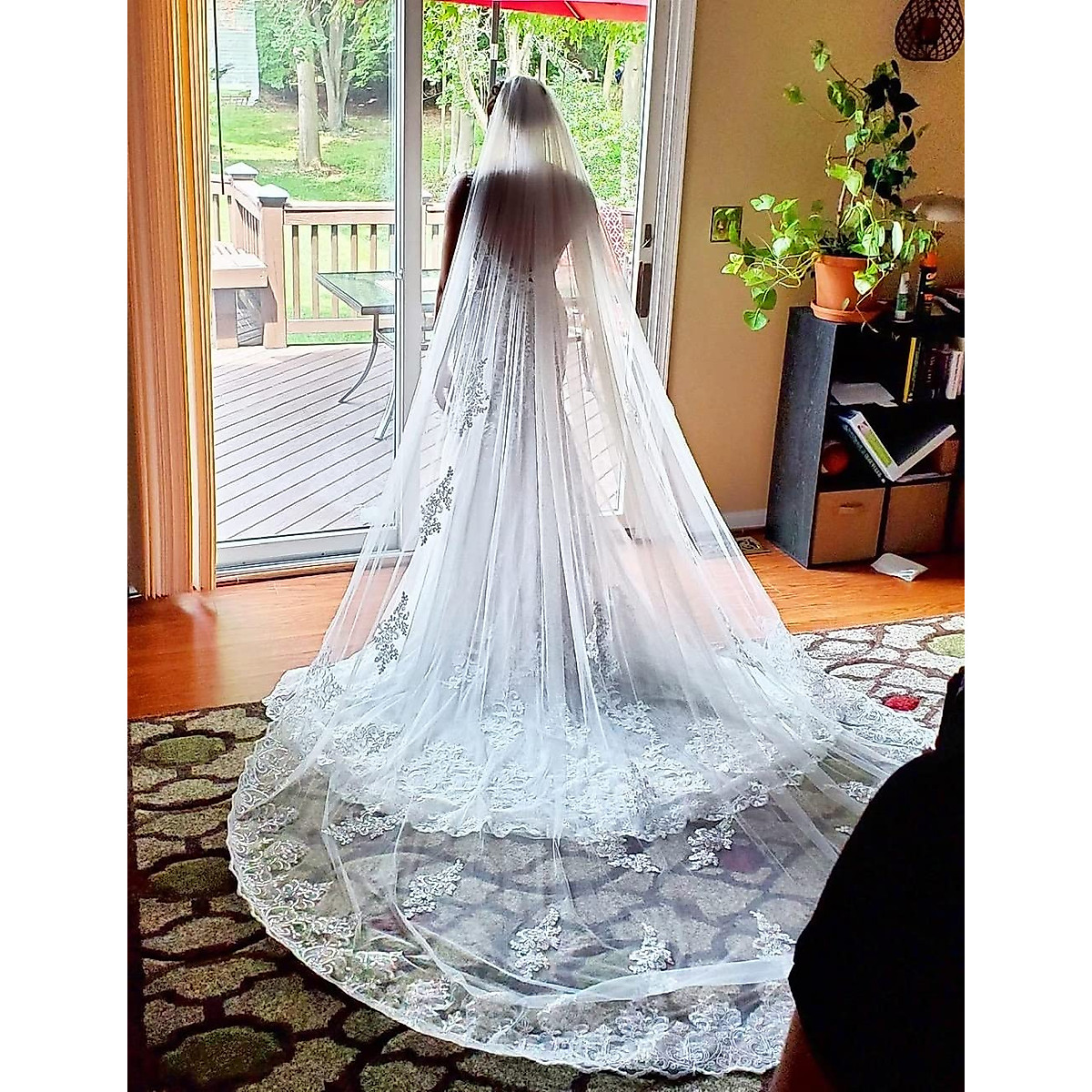 EllieHouse Cathedral 1 Tier Sequin Lace Wedding Bridal Veil White