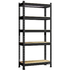PrimeZone Storage Shelves 5 Tier Adjustable Garage Storage Shelving, Heavy Duty Metal Storage Utility Rack Shelf Unit for Warehouse Pantry Closet Kitchen, 28" x 12" x 59", Black