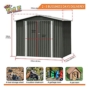 Storage Shed, Outdoor Storage Shed 8 x 6 FT Lockable Metal Garden Shed Steel Anti Storage House with Shutter Vents Single Lockable Door for Garden Shed House, Gray