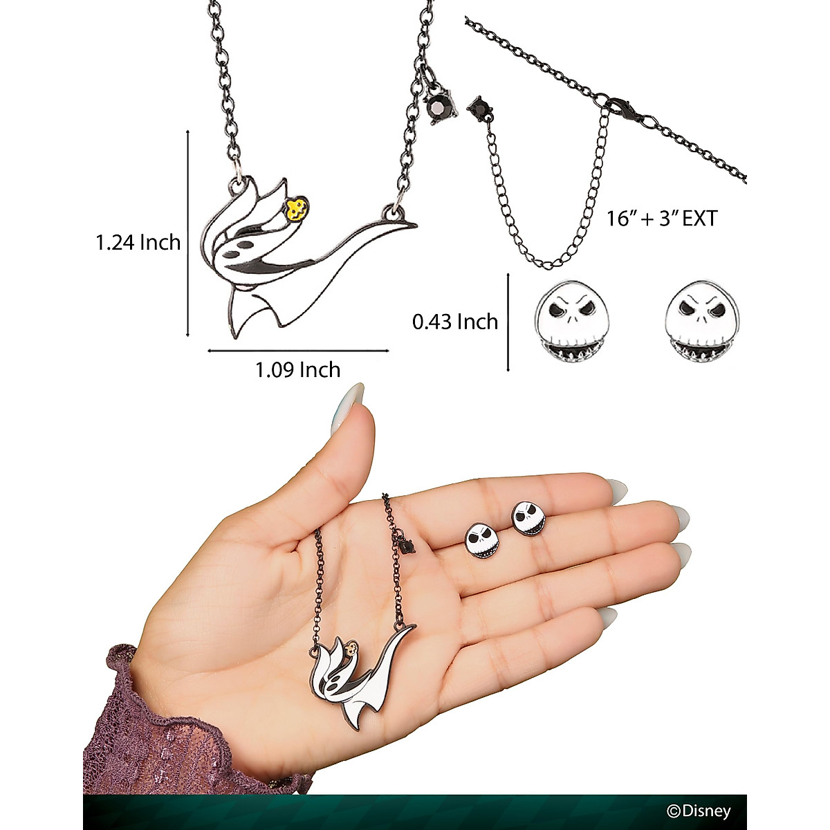 Disney The Nightmare Before Christmas Womens Necklace and Earrings Set - Zero and Jack Jewelry Set - Jewelry Sets for Women