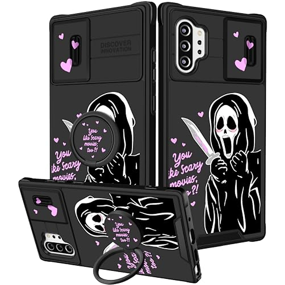 oqpa for Samsung Galaxy Note 10 Plus Phone Case Cute Cartoon Case for Galaxy Note 10 Plus for Women Girly Kawaii Funny Cover with Camera Cover+Ring Holder for Note 10+ Plus, Heart Skull