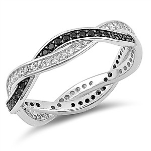 Black Simulated CZ Micro Pave Infinity Knot Ring New .925 Sterling Silver Band Size 8
