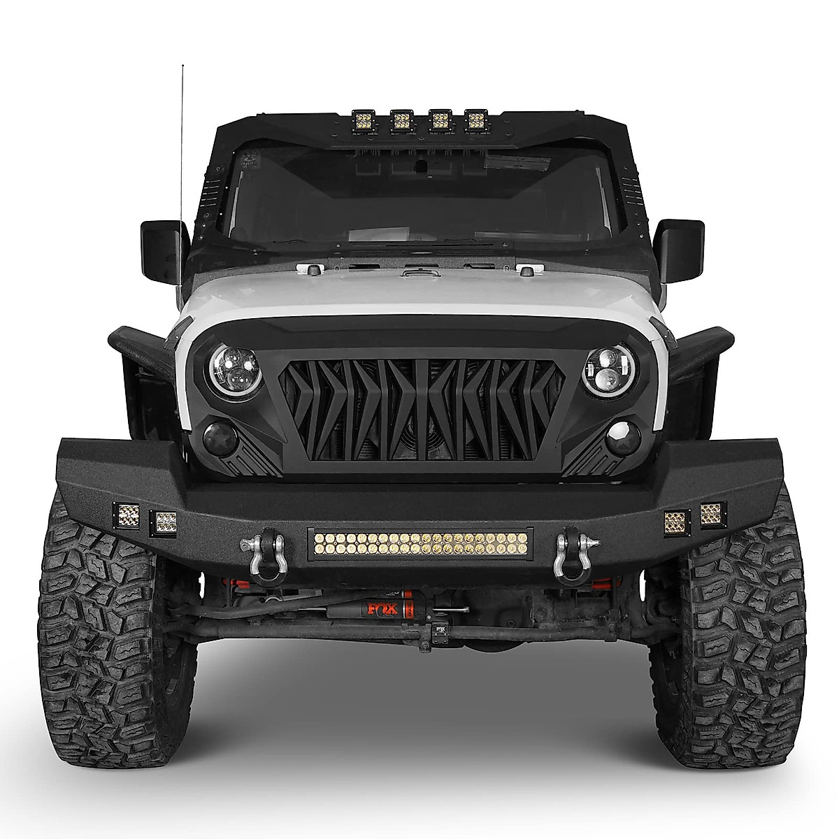 u-Box Front Bumper & Rear Bumper Combo for Jeep Wrangler JK 2007-2018 Textured Black Steel Bumper w/Spare Tire Carrier & 120W LED Light Bar & Receiver Hitch