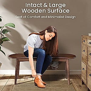 Fancyarn Wood Bench, 47" L FAS Grade 100% Solid Oak Wood Bench w/Rounded Corner, Large Comfortable Seat, Firm Mortise & Tenon Structure, Long Bench for Dining Room, Entryway, Bedroom