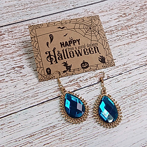 RareLove Gothic Halloween Costumes Princess Blue Rhinestone Teardrop Gold Plated Alloy Vintage Dangle Piercing Earrings For Women