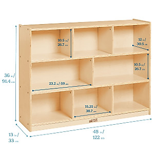 ECR4Kids 8-Compartment Mobile Storage Cabinet, 36in, Classroom Furniture, Natural