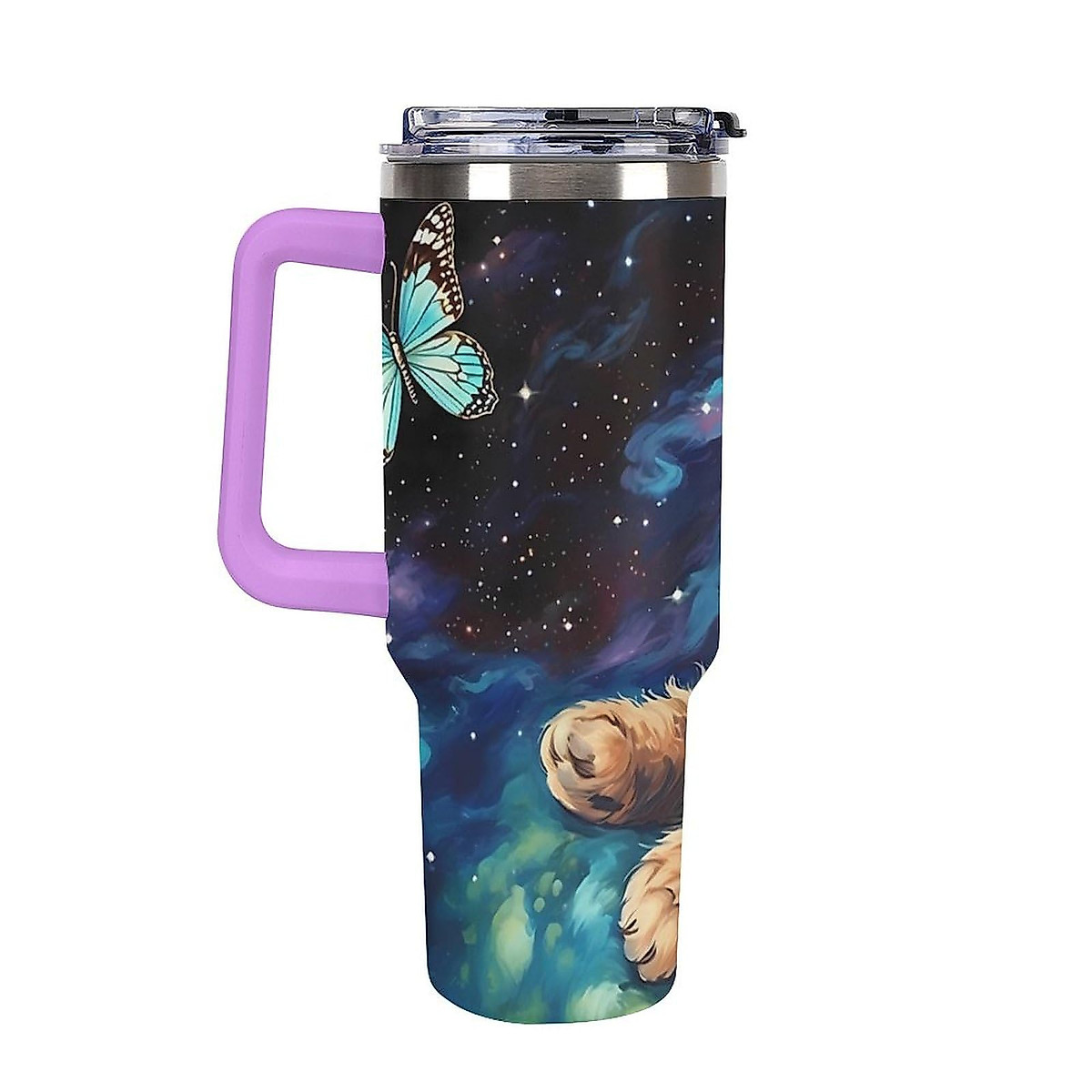 Cute Cat Playing with Butterfly 40 Oz Stainless Steel Cup Travel Tumbler with Handle and Straw Lightweight Coffee Mug for Home Office