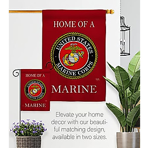 Home of Marine Corps Garden Flag Wall Decor Armed Forces USMC Semper Fi Tapestry Official United State American Military Memorabilia Banner Remembrance Retire Outdoor Yard Memorial Veteran Gifts Made In USA