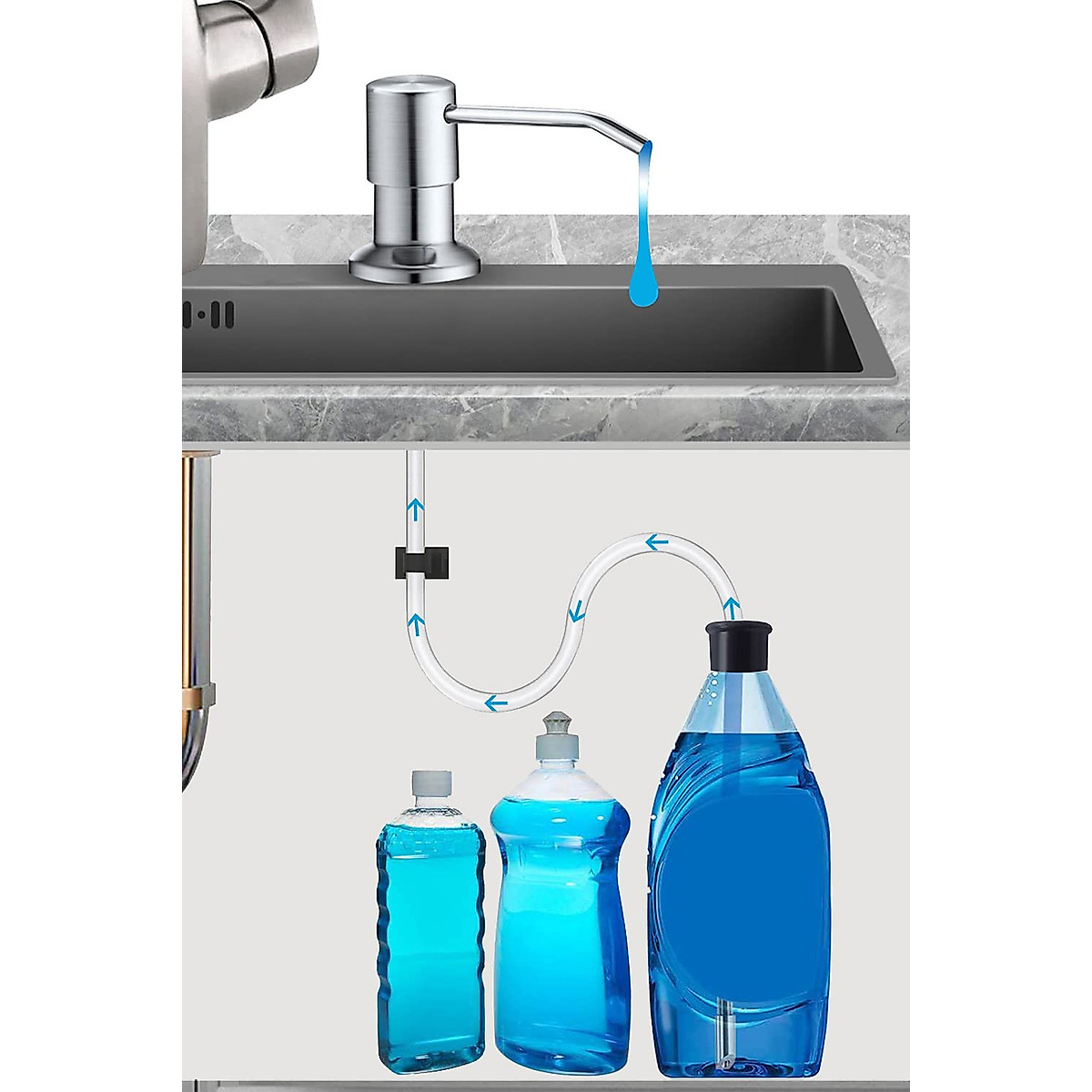 Sink Soap Dispenser Extension Tube kit, Upgraded Metal Check Valve No Backflow No More Refills | Only One Tube No More Work to Connect, 47" Long | 1 Pack