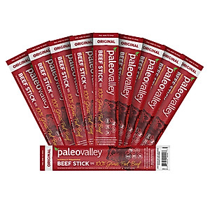 Paleovalley 100% Grass Fed Original Beef Sticks - Delicious Gluten Free Beef Snack - High Protein Keto Friendly