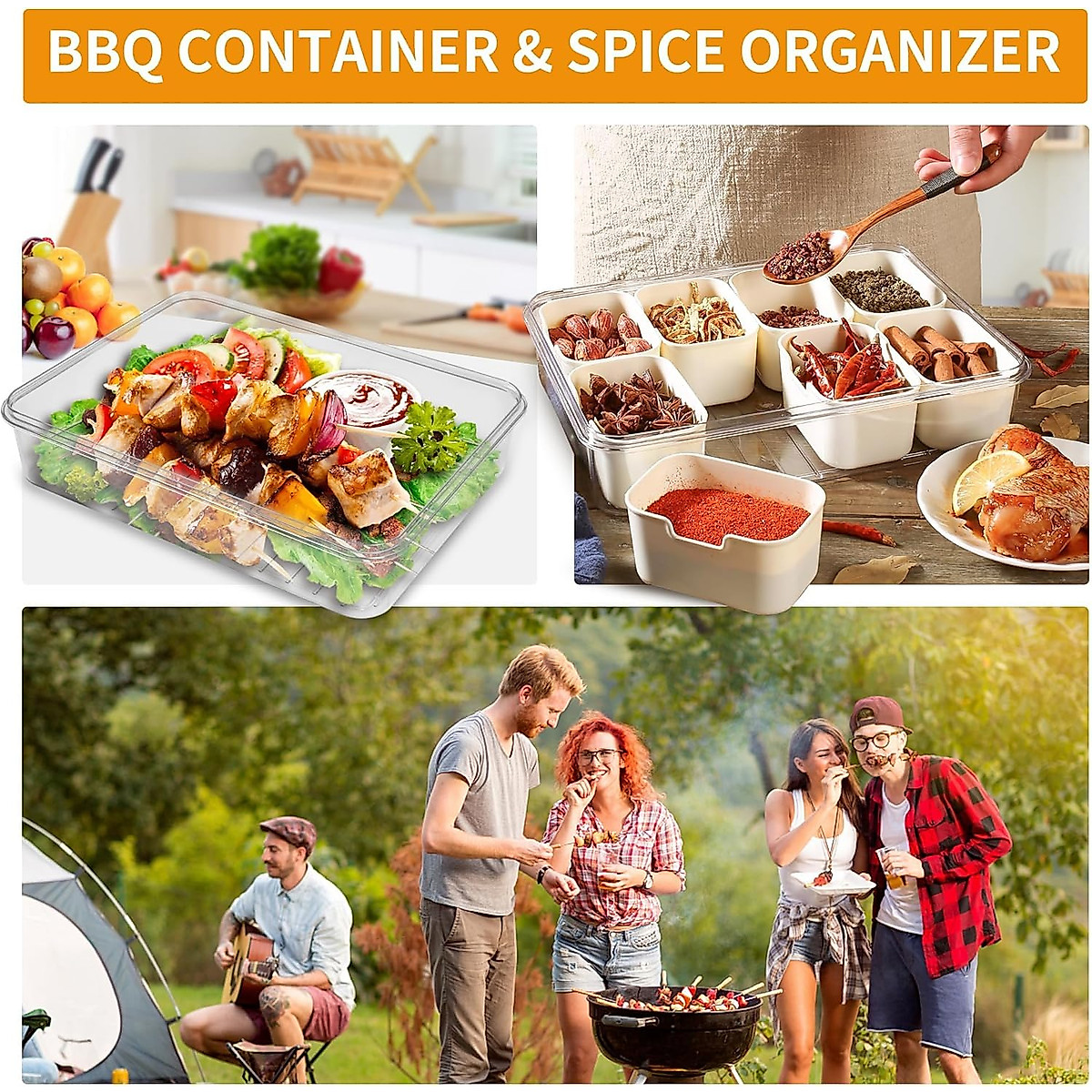 2Pack Snackle Box, Snack Box Container, Divided Serving Tray with Lid, Snack tray, Snack Organizer for Candy, Fruits, Nuts, Spices, Vegetable, Snacks - For Party, Picnic, Entertaining