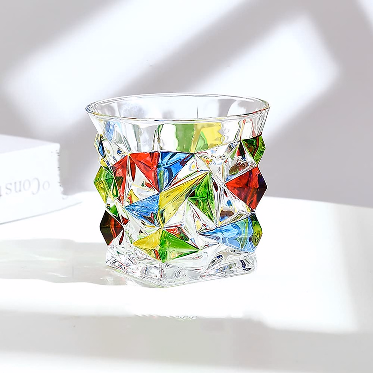 MAGCOLOR Whiskey Glass Set of 2- Lead-Free Crystal Colorful Clear Glacier texture- Premium 10 OZ Scotch Glasses for Drinking Bourbon, Scotch Whisky, Cocktails, Cognac - Fathers Day Gift