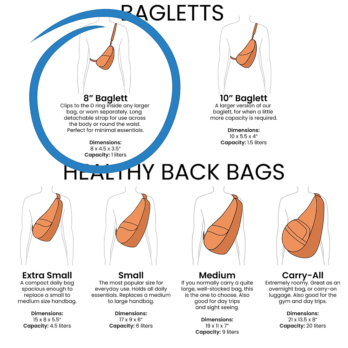 AmeriBag Healthy Back Bag Microfiber 8" Baglett (Black)