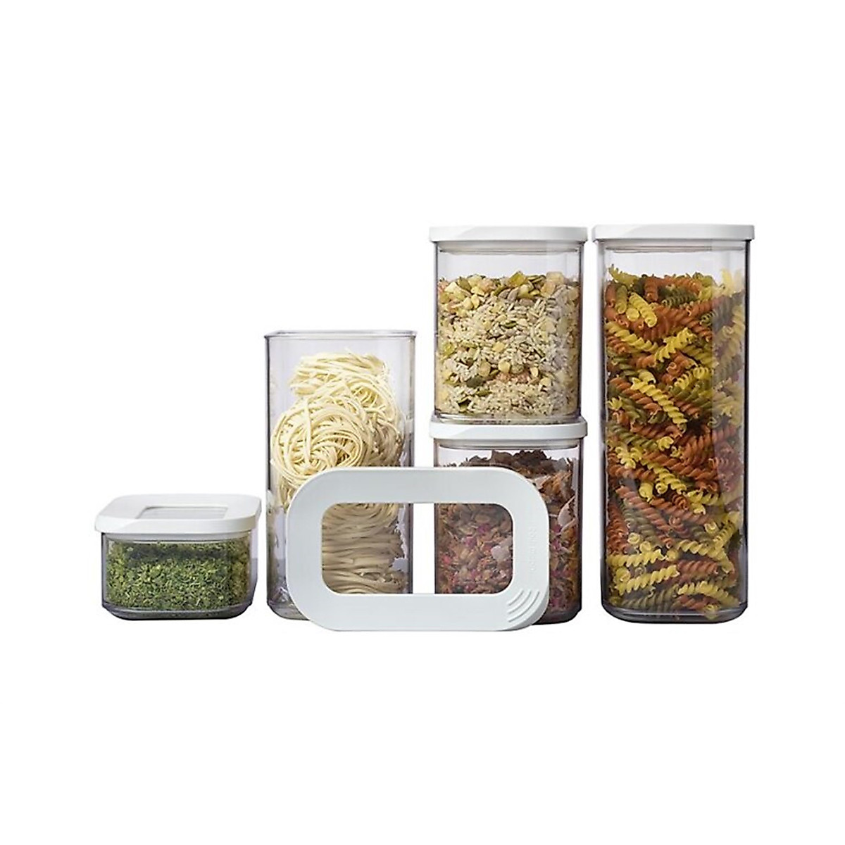 Mepal MODULA 5 Piece Food Storage Box Set for Cereal or Pasta with 3 Transparent Lids, Airtight, BPA Free, 1 Set