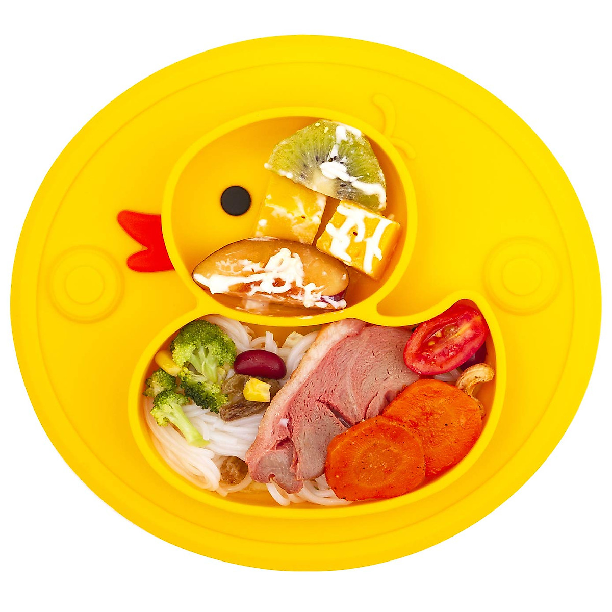 Baby Plate Silicone Toddler Plates Suction Placemat Divided Dishes for Kids and Infants One-Piece Strong Suction, BPA Free, Microwave Dishwasher Safe (Yellow)