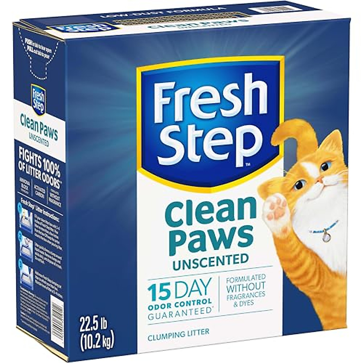 Fresh Step Clean Paws Low Tracking Litter Simply Unscented, Clumping Litter With Activated Charcoal Technology, 22.5 lb. Box