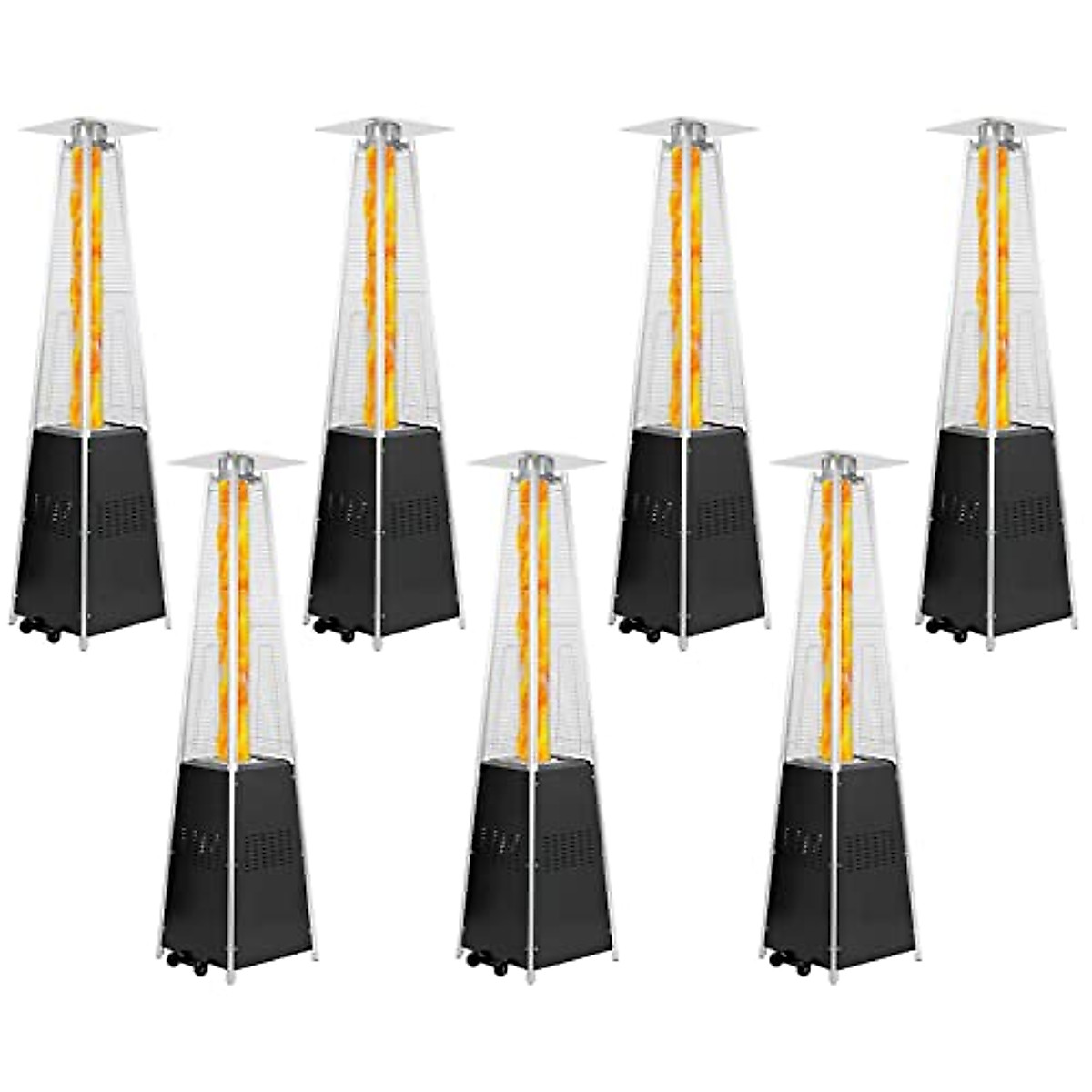 PIONOUS Patio Strong 48,000 BTU Black Glass flame tube Pyramid Heater with Cover and Wheels for Garden, Residential, Commercial, Yard, Indoor, Outdoor - 7 Set